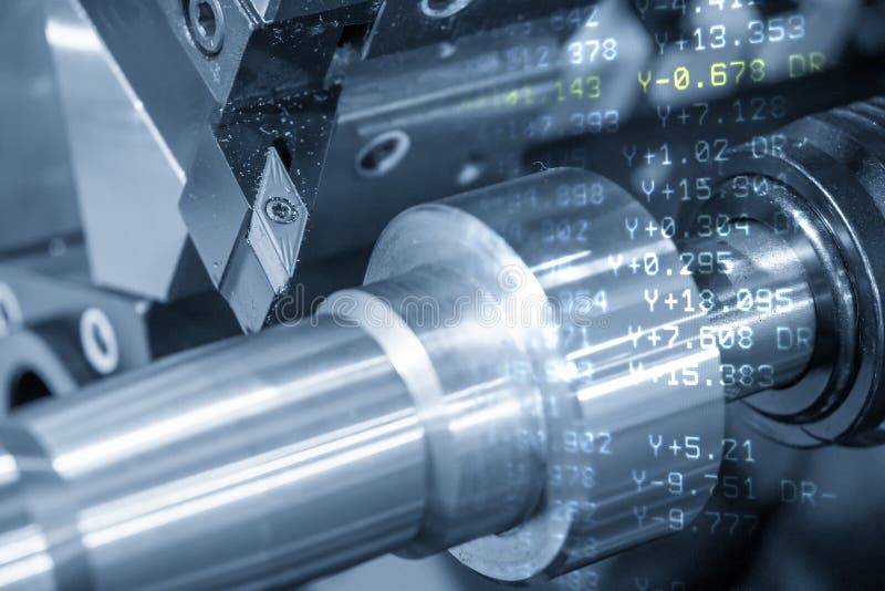 The Abstract Scene of G-code Data and CNC Lathe Machine and Cutting the ...