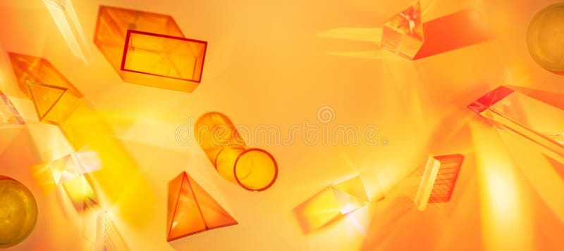 Abstract Scene with Geometric Shapes and Light Rays on an Orange-yellow ...