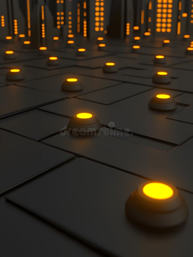 Abstract Scene with Glowing Buttons Stock Photo - Image of ambiance ...