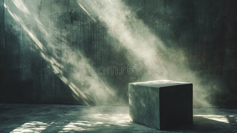 Abstract Scene of Light Beams Illuminating a Concrete Cube Stock Photo ...