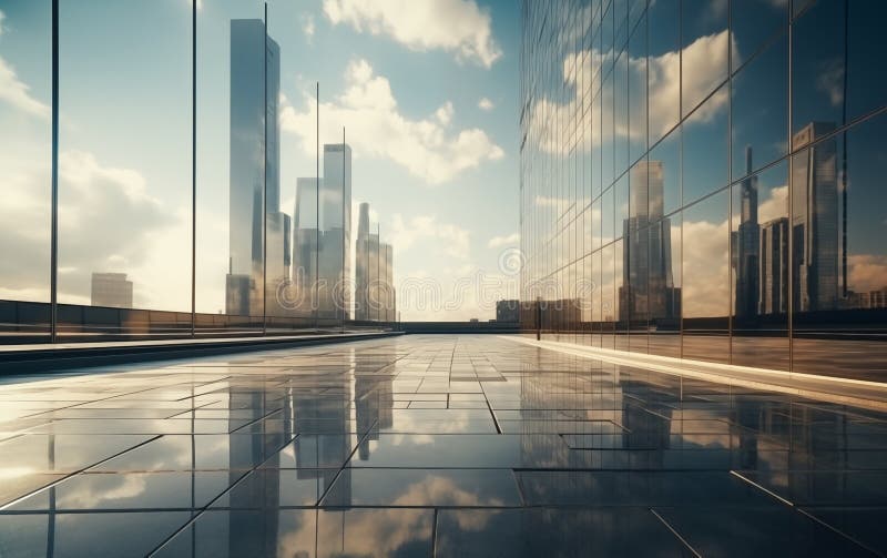 Abstract Scene of Modern City with Skyscrapers and Glass Windows Stock ...