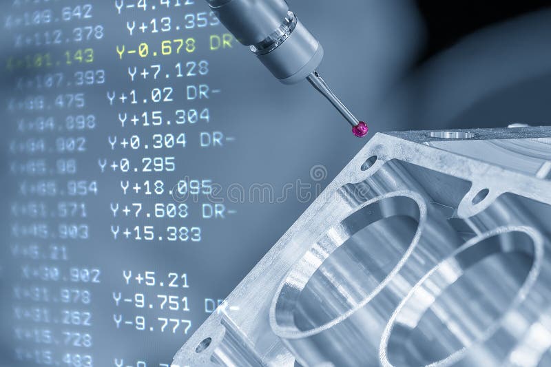 Abstract Scene the Multi Axis CMM Machine Measuring the Aluminum ...