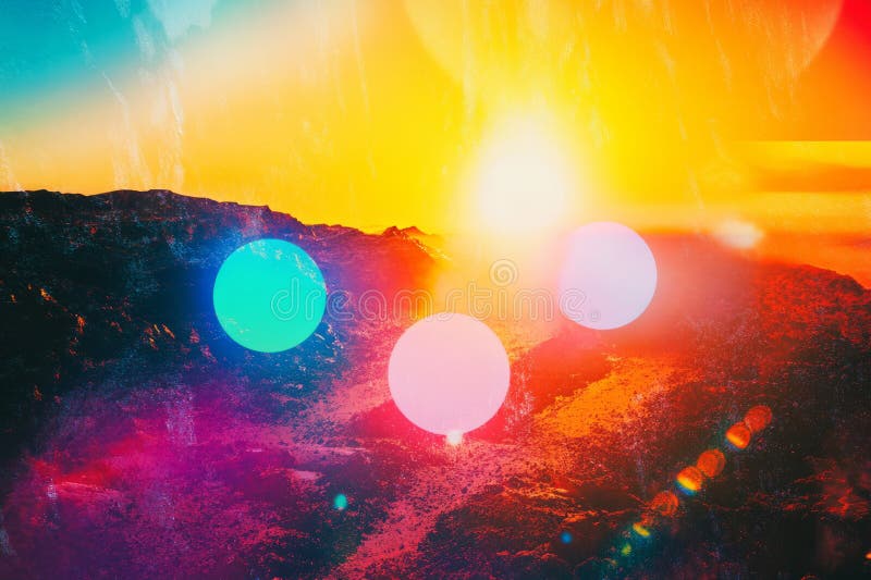 An Abstract Scene of Multiple Suns Rising Over a Fragmented Horizon ...