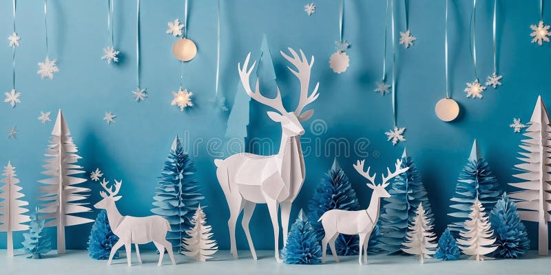 Abstract Scene of Paper Deer in Magical Paper Winter World Stock Image ...