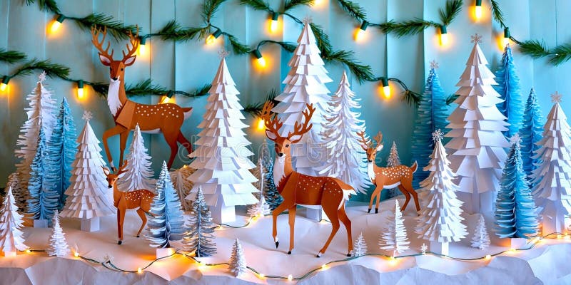 Abstract Scene of Paper Deer in Magical Paper Winter World Stock Photo ...