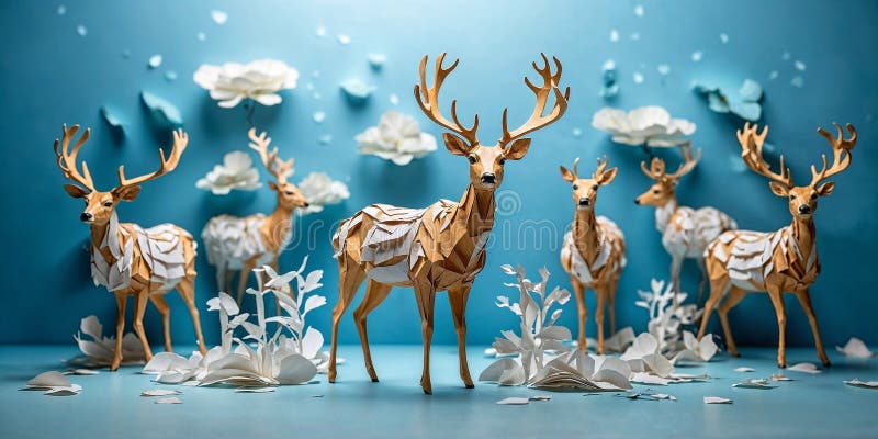 Abstract Scene of Paper Deer in Magical Paper Winter World Stock Photo ...
