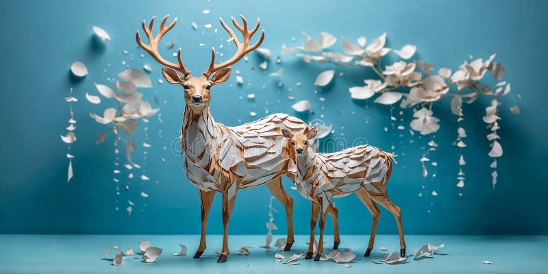 Abstract Scene of Paper Deer in Magical Paper Winter World Stock Image ...
