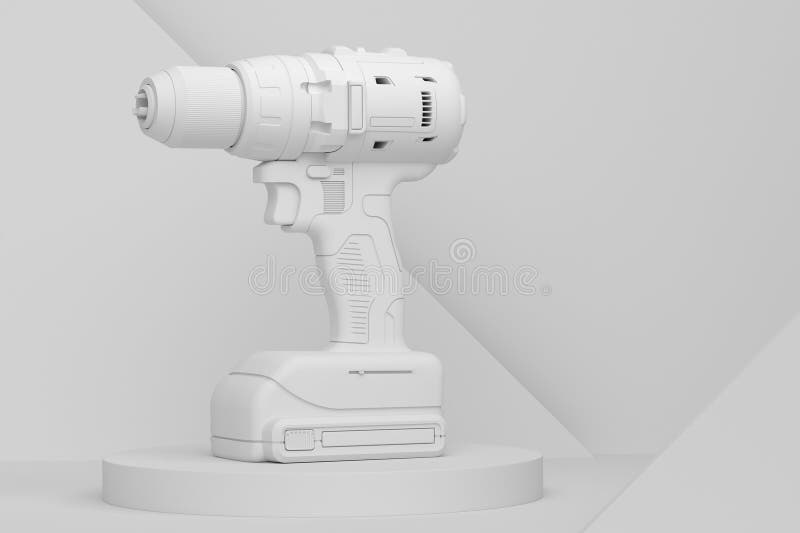 Abstract Scene or Podium with Electric Drill on Monochrome Background ...