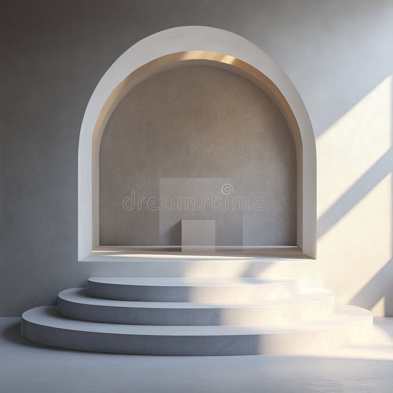 Abstract Scene with Podium, Round Arch and Geometric Pattern. 3D ...