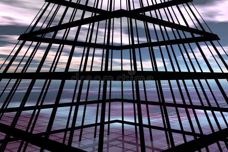 Abstract Scene Pyramid Cage Close-up 3d Rendering Stock Illustration ...