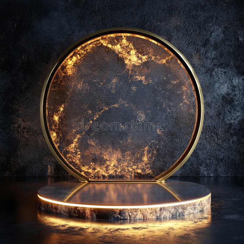 Abstract Scene with Round Podium on Dark Grunge Background. 3d Render ...