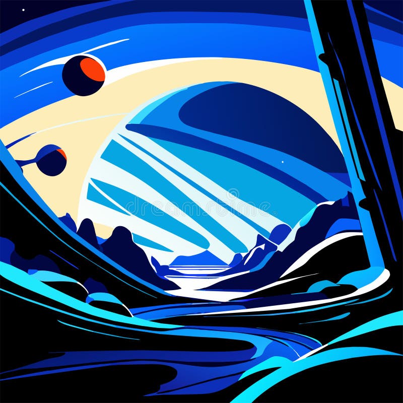 Abstract Scene of the Sea in the Moonlight, Vector Illustration ...
