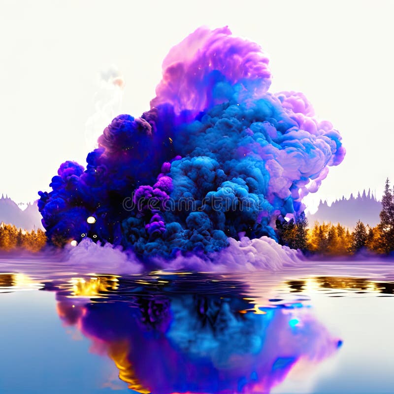 Abstract Scene with Smoke in the Sky and Reflection in the Water ...