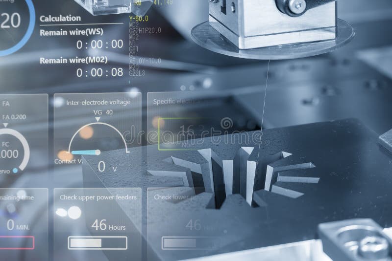 Abstract Scene the Wire EDM Machine Cutting the Mold Parts and Graphic ...