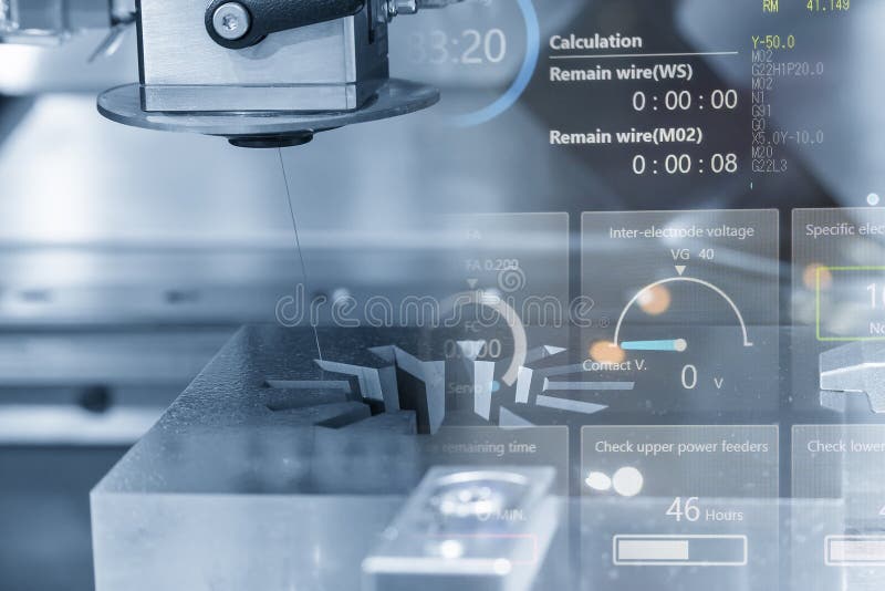 Abstract Scene the Wire EDM Machine Cutting the Mold Parts and Graphic ...