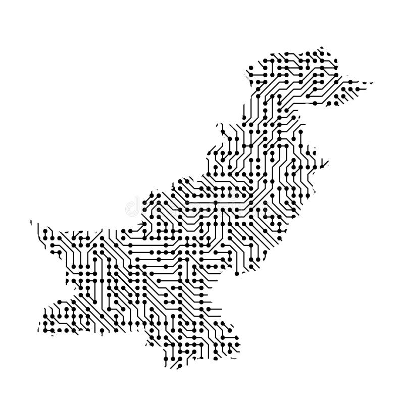 Abstract Schematic Map of Pakistan from the Black Printed Board, Chip ...