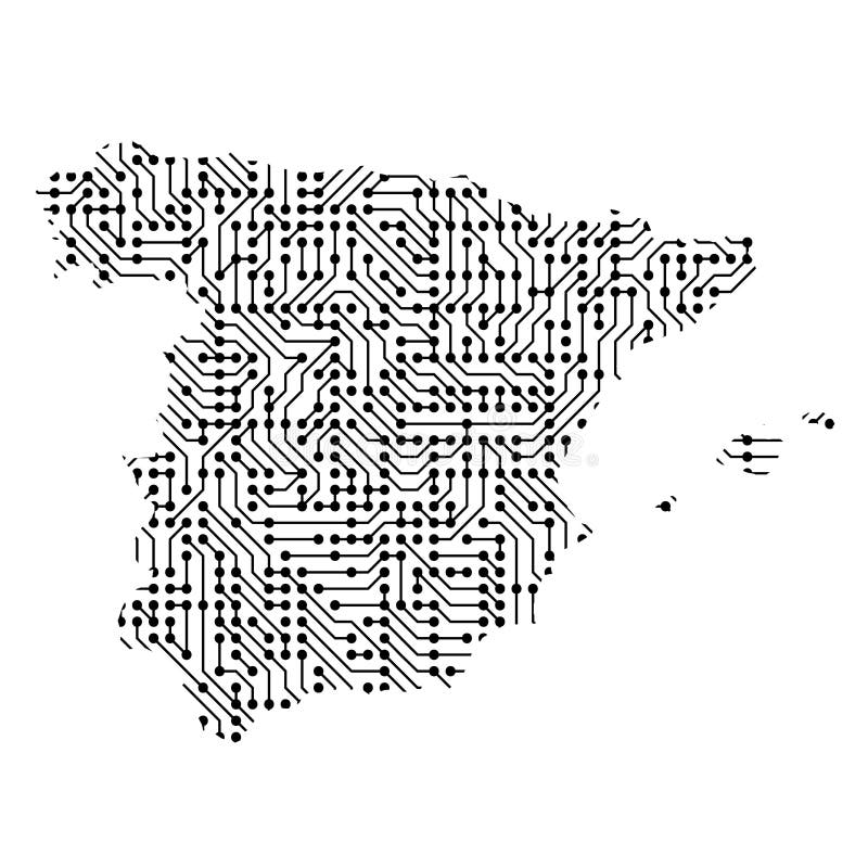 Spain Map from Black Isolines or Level Line Geographic Topographic Map ...