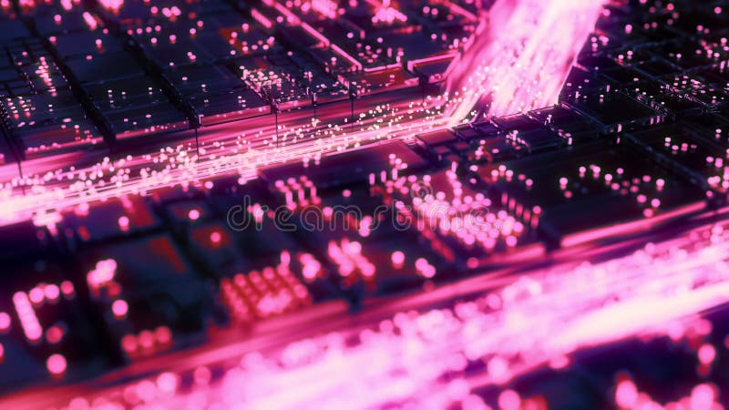 Abstract Sci-fi Circuit Board with Chips and Violet Light Optical Data ...