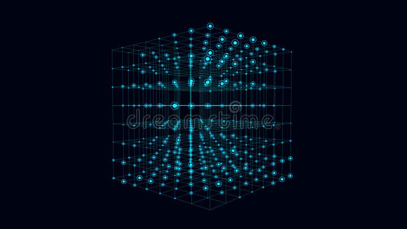 Abstract Sci-fi Cube with Particle and Line. Vector Technology Network ...