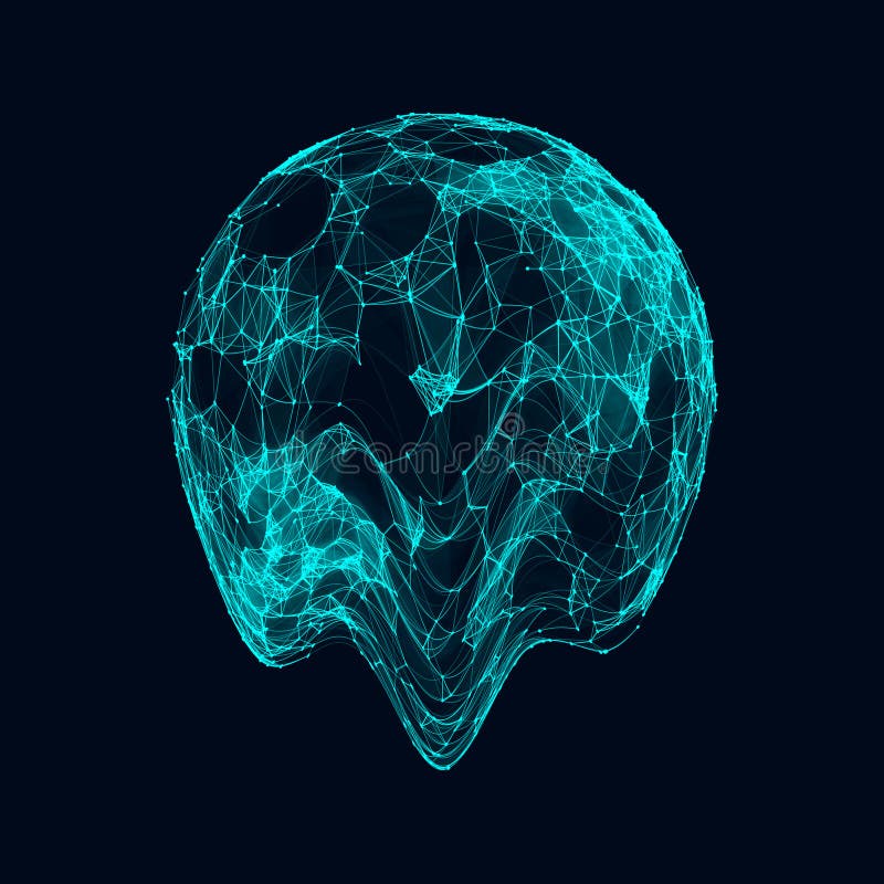 Abstract Sci-fi Glitch Sphere with Particles and Lines. Technology ...