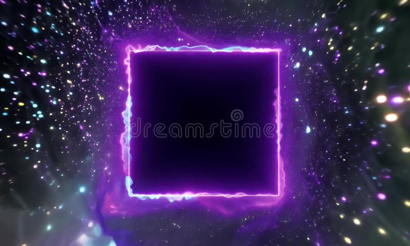 Abstract Sci-fi Purple Neon Square Frame Distorting Space with Glowing ...
