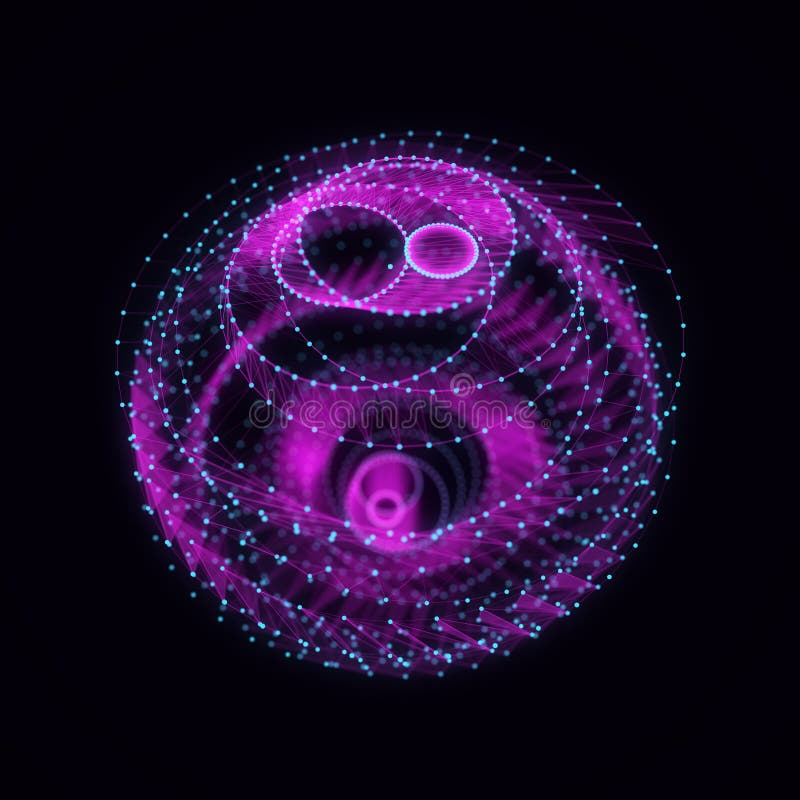 Abstract Sci-fi Sphere with Particles and Lines. Technology Network ...