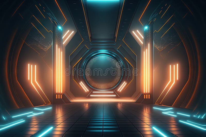 Abstract Sci-fi Stage with Neon Lights Stock Illustration ...