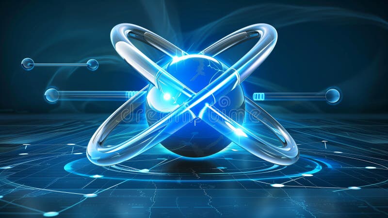 Abstract Science Background with an Glass Atom Model on a Blueprint ...