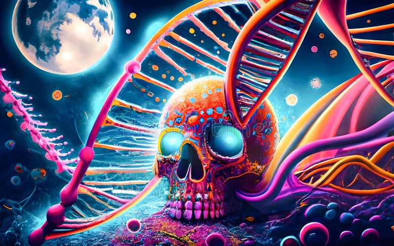 Science Background with Human Skull and Dna Stock Illustration ...
