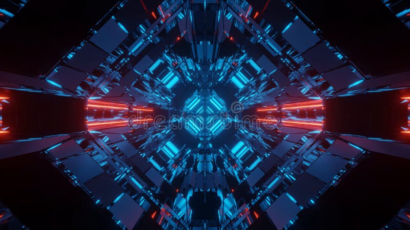 Abstract Science Fiction Futuristic Background with Red and Blue Neon ...