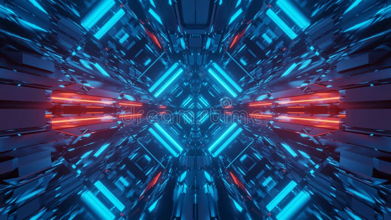 Abstract Science Fiction Futuristic Background with Red and Blue Neon ...