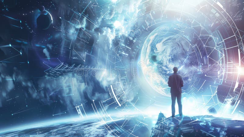 Abstract Science Fiction Picture Planet with Visual Effect Technology ...