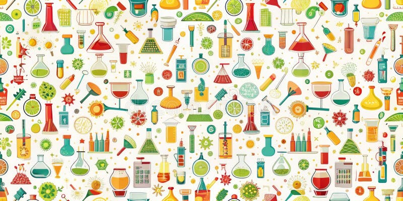 Abstract Science Lab Equipment Wallpaper Seamless Pattern of Modern ...