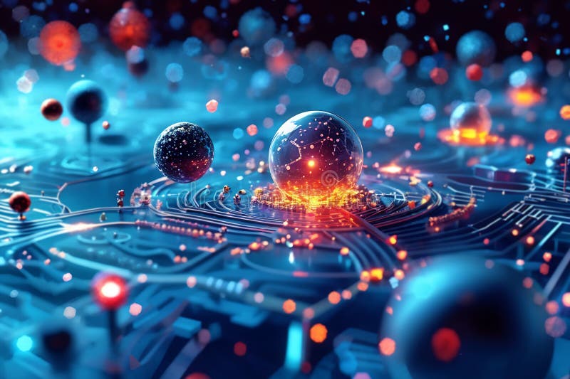 Futuristic Atomic Structure with Glowing Core and Orbital Paths Stock ...