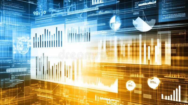 Abstract Screen Background with Statistical Reports and Graphs in Blue ...
