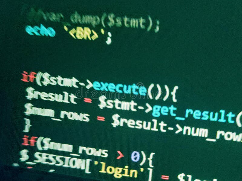 Abstract Screen Code Background. Technology Development Concept Texture. PHP Program Languages ...