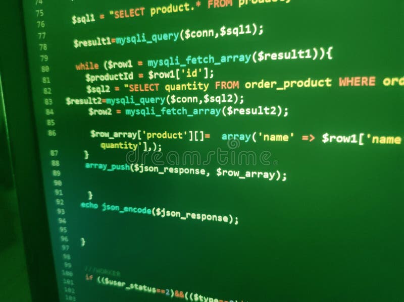 Abstract Screen Code Background. Technology Development Concept Texture. PHP Program Languages ...