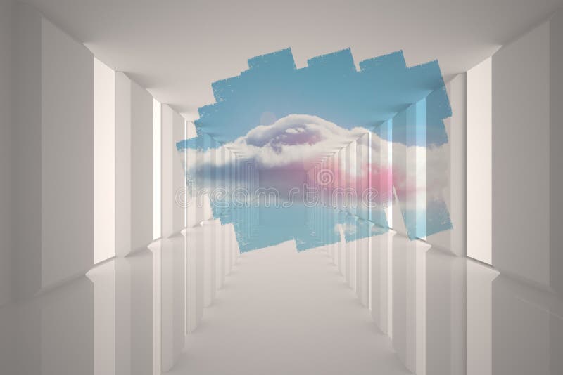 Abstract Screen in Room Showing Cloudy Sky Stock Illustration ...