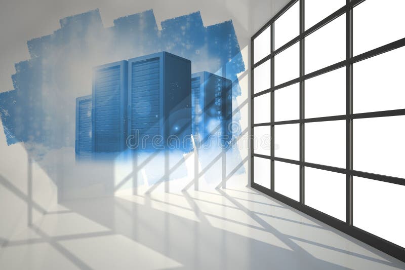 Abstract Screen in Room Showing Server Towers Stock Illustration ...