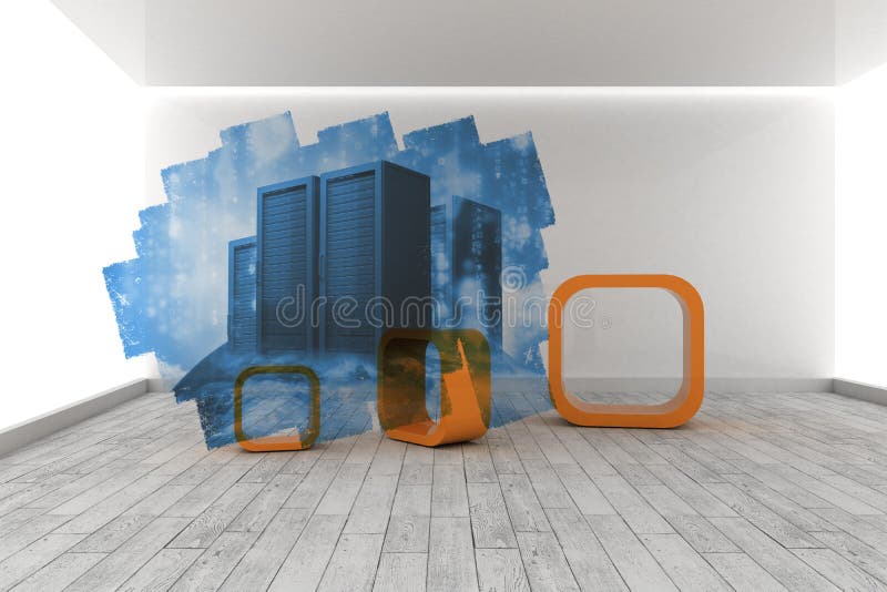 Abstract Screen in Room Showing Server Towers Stock Illustration ...