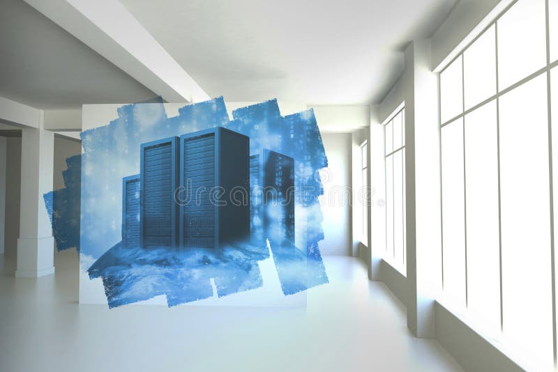 Abstract Screen in Room Showing Server Towers Stock Illustration ...