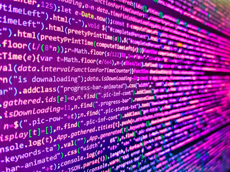 Abstract Screen of Software Virus and Coding Technologies. Macro Photo of Computer Screen with ...