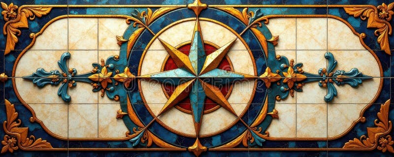 Abstract Scrollwork Compass Rose Tile Inlay, Inlay, Scroll Stock ...