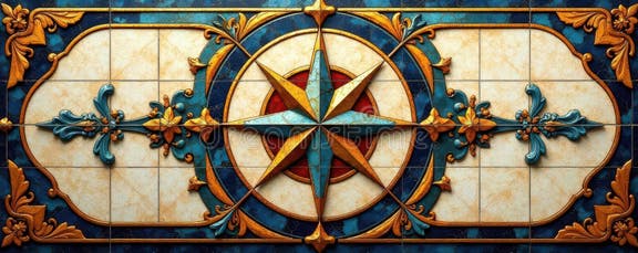 Abstract Scrollwork Compass Rose Tile Inlay, Inlay, Scroll Stock ...