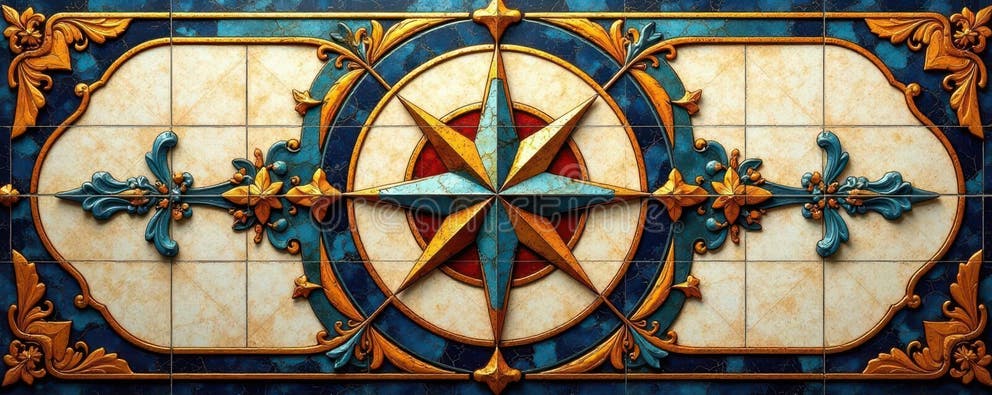 Abstract Scrollwork Compass Rose Tile Inlay, Inlay, Scroll Stock ...