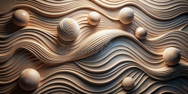 Abstract Sculpted Wall Art Featuring Wavy Patterns and Spherical ...
