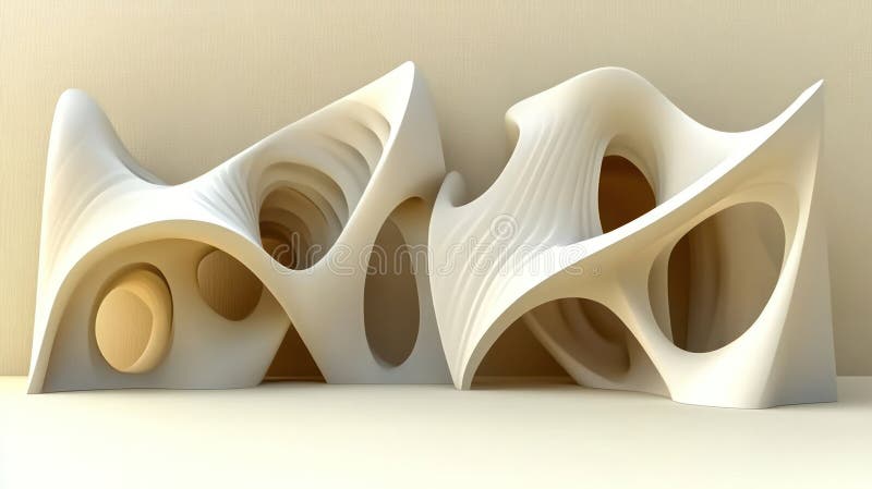 Abstract Sculptural Forms with Smooth Curves and Openings, Showcasing ...