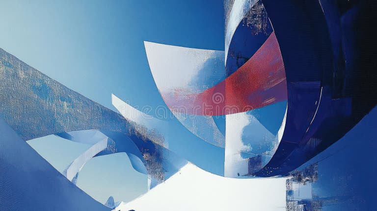 Abstract Sculpture in a Blue Landscape with Sweeping Forms and Colors ...