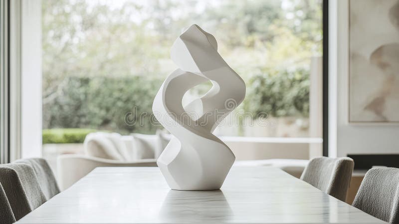 An Abstract Sculpture Centerpiece on a Modern Dining Table. Stock ...