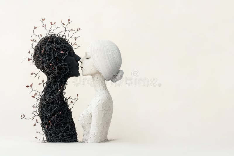 Abstract Sculpture of a Couple Kissing, Intertwining Elements of Nature ...